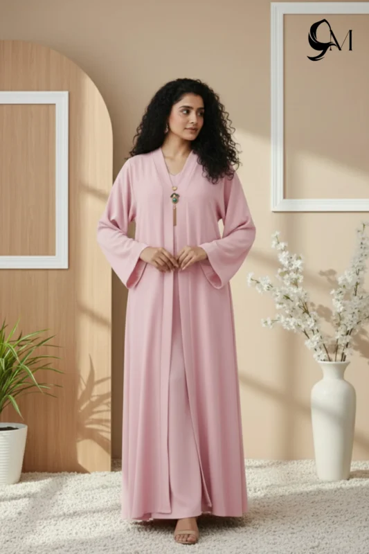 Pakistan Double Layer Crinkle Zoom Abaya – Pastel Pink.